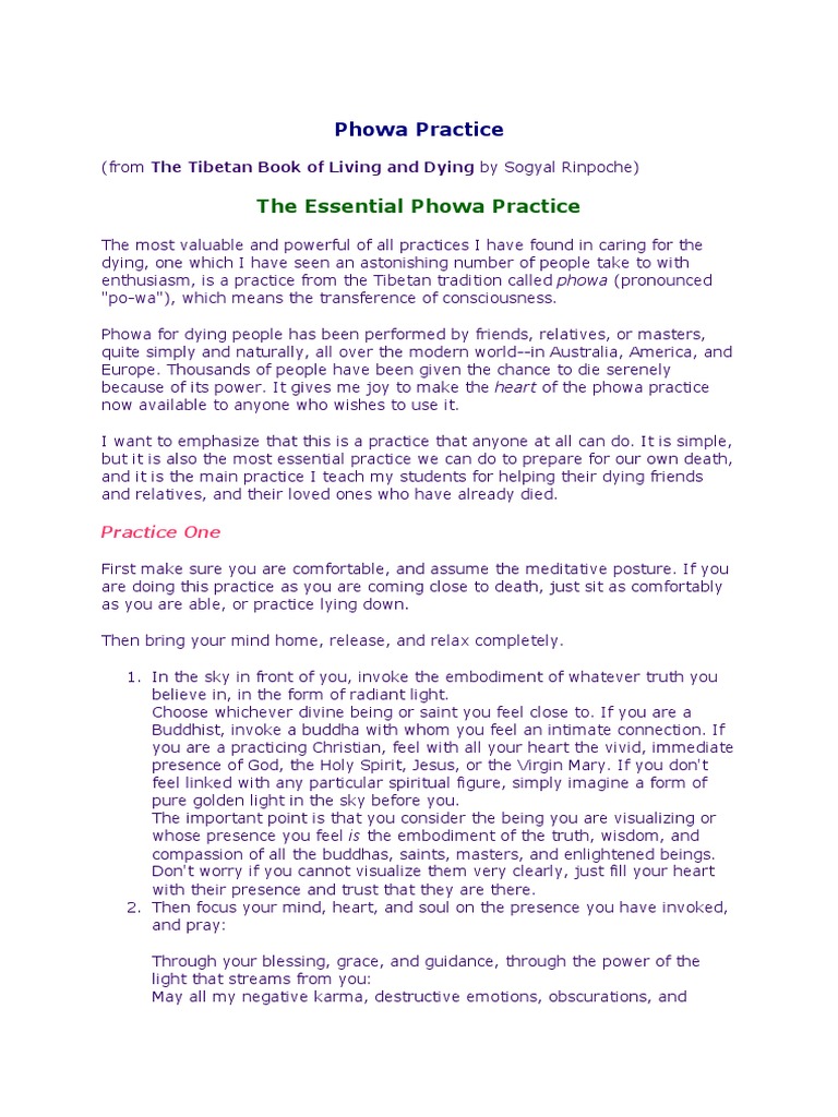The Essential Phowa Practice | PDF | Prayer | Tibetan Buddhism