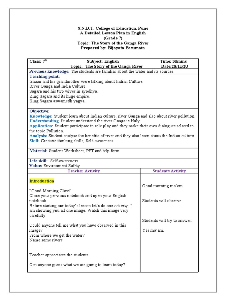Grade 7 English: Ganga River Story Lesson | PDF | Lesson Plan | Demons