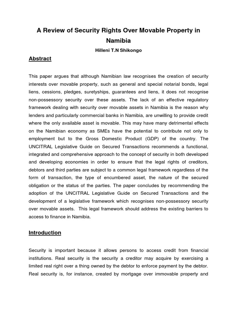 82-SHIKONGO-Security Rights Over Movable Property in Namibia | PDF ...