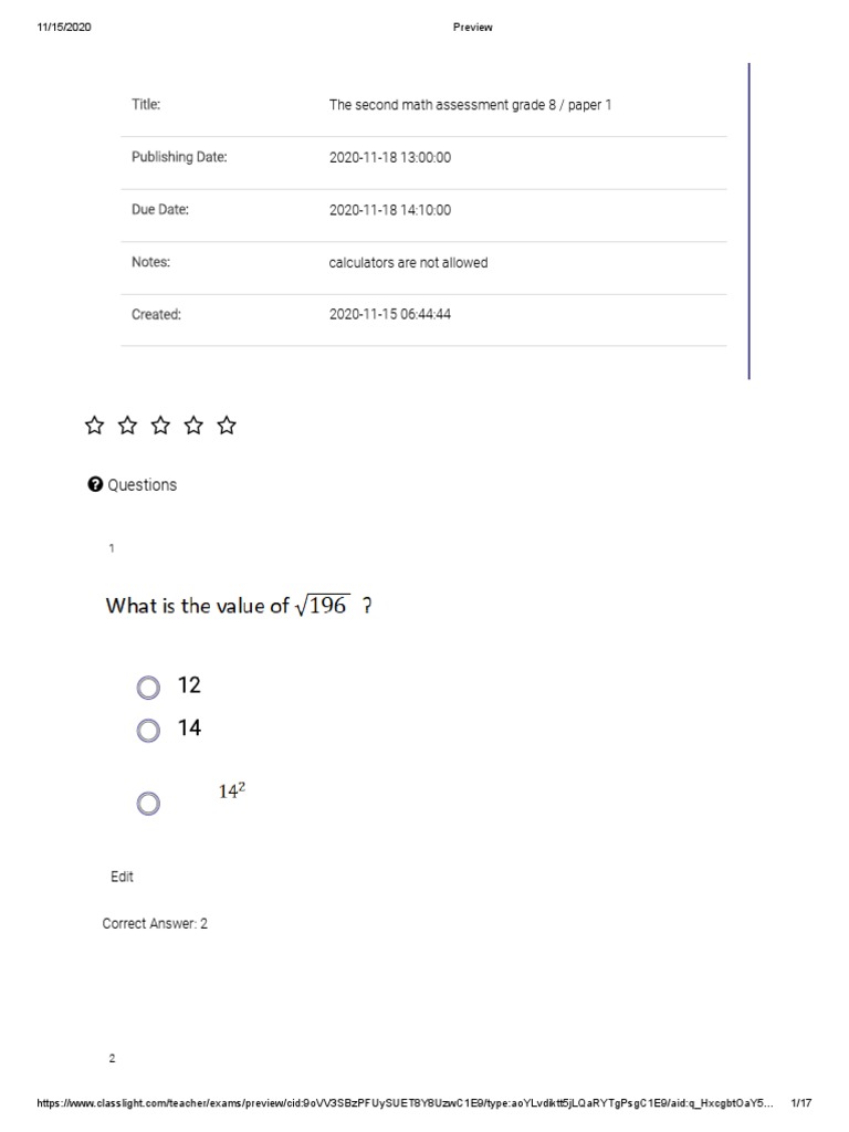Title: The Second Math Assessment Grade 8 / Paper 1: Questions | PDF ...