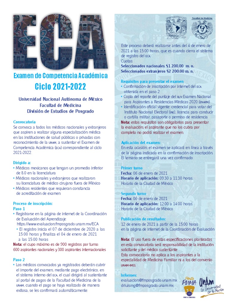 Examen Eca Unam | PDF | Medicina | Prueba / examen