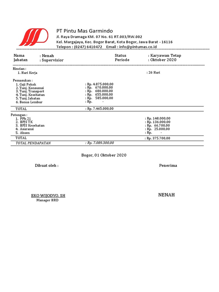 Contoh Slip Gaji | PDF