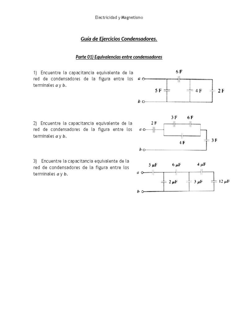 Guia de Ejercicios Condensadores | PDF | Capacidad | Condensador