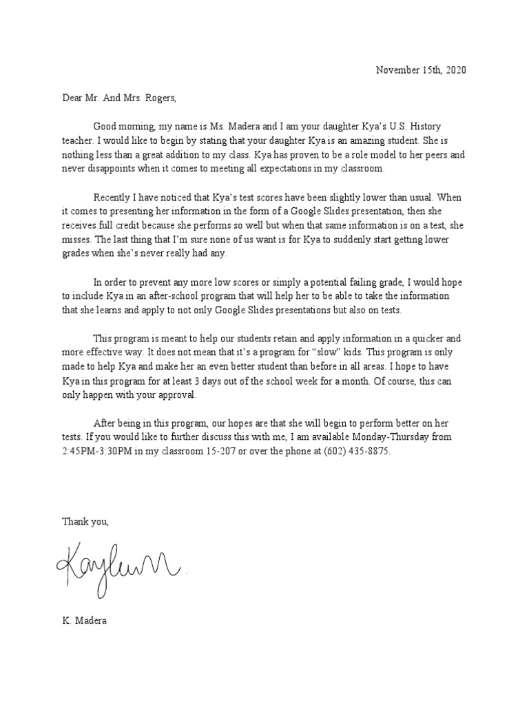 Letter of Academic Concern To Parent | PDF