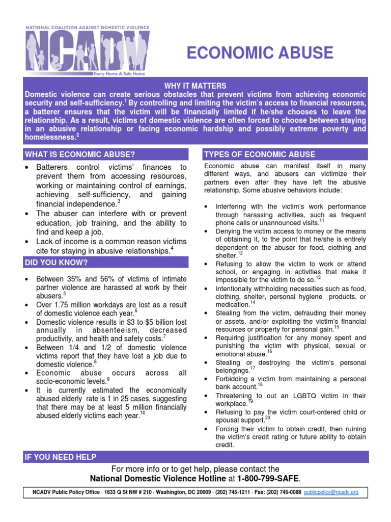 NCADV Economic Abuse Fact Sheet PDF | PDF | Domestic Violence | Violence