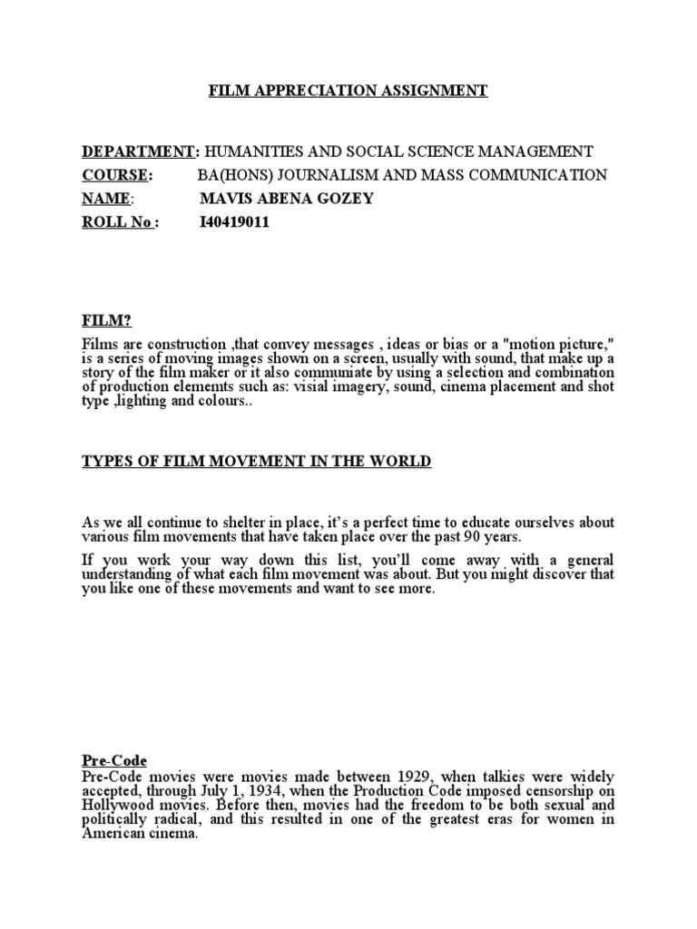 Film Appreciation Assignment | PDF | Film Noir | Cinema