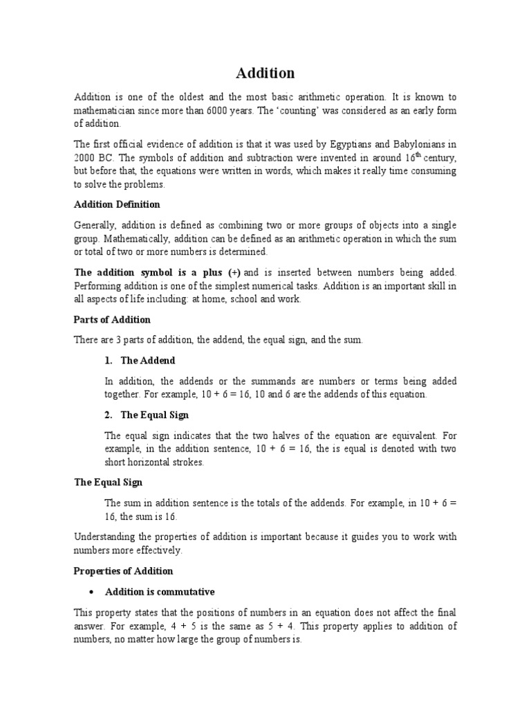 Addition | PDF | Summation | Arithmetic