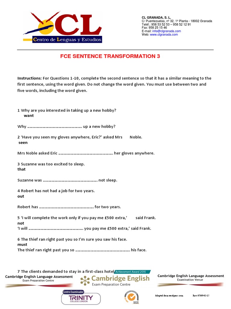 Fce Sentence Transformation 3 | PDF