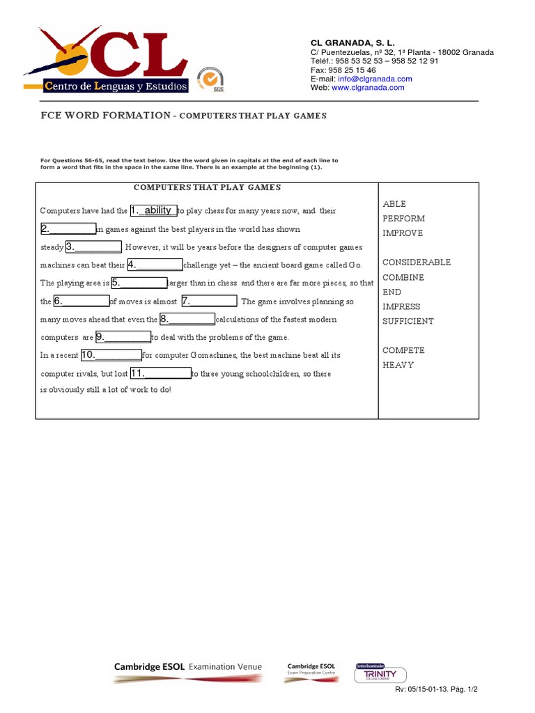 Fce Word Formation Computers That Play Games | PDF | Computing ...