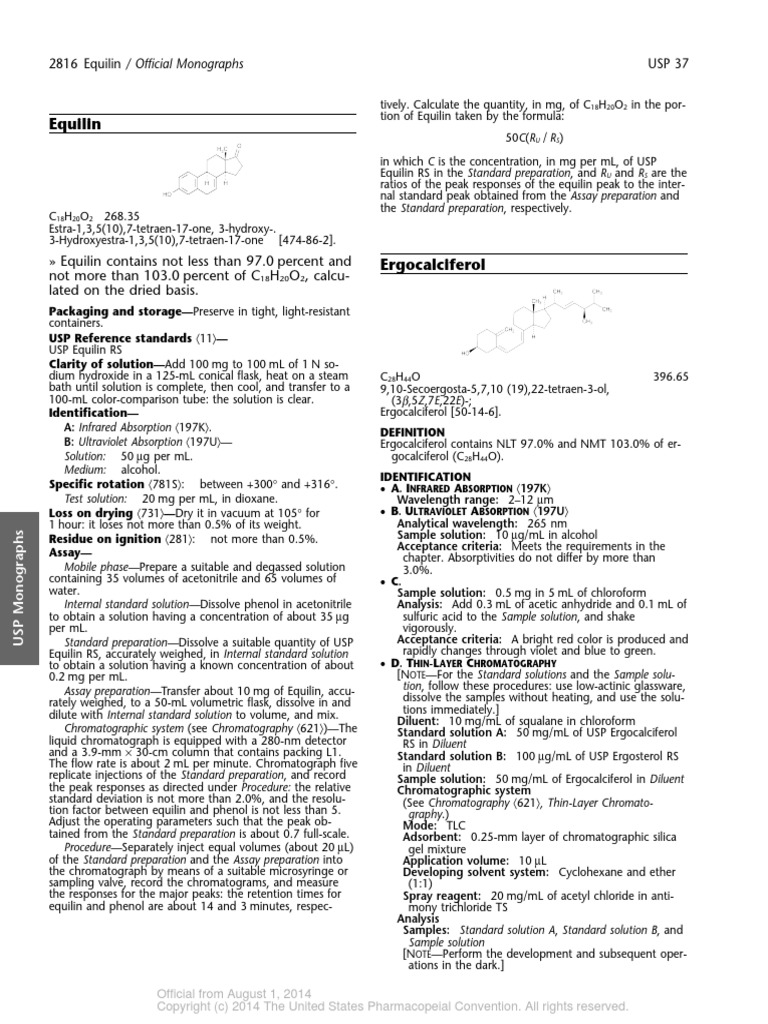 The United States Pharmacopeial (USP 37) Monographs, Vitamina D PDF ...