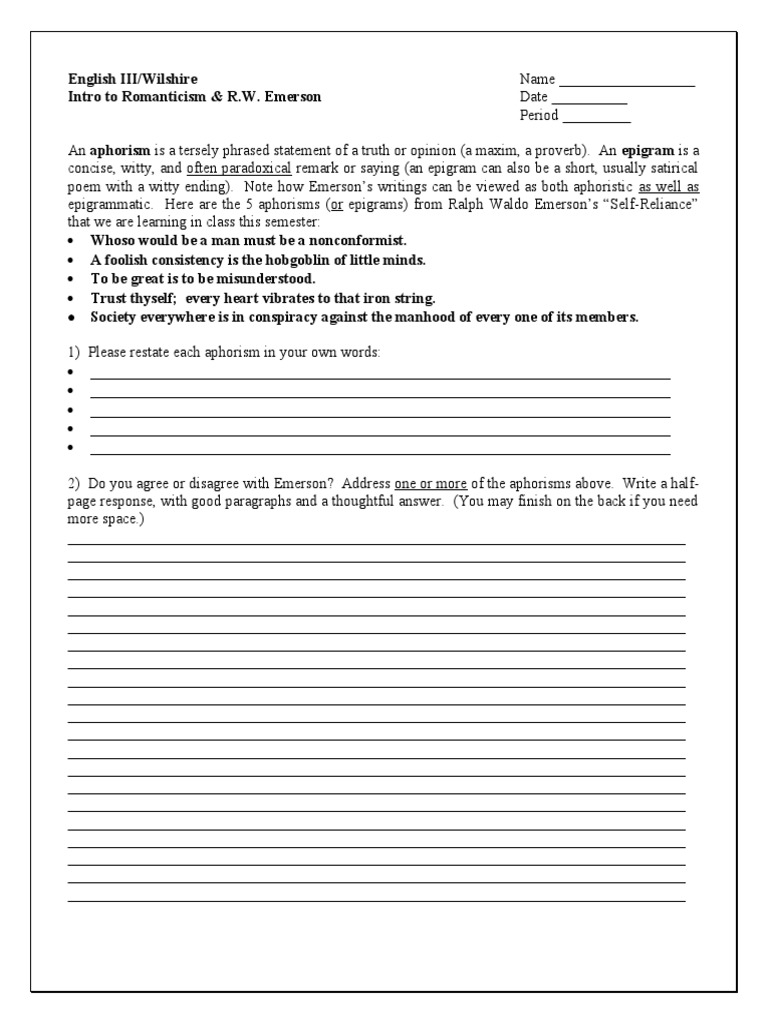 5 Aphorisms From Emerson Self Reliance | PDF | Poetry