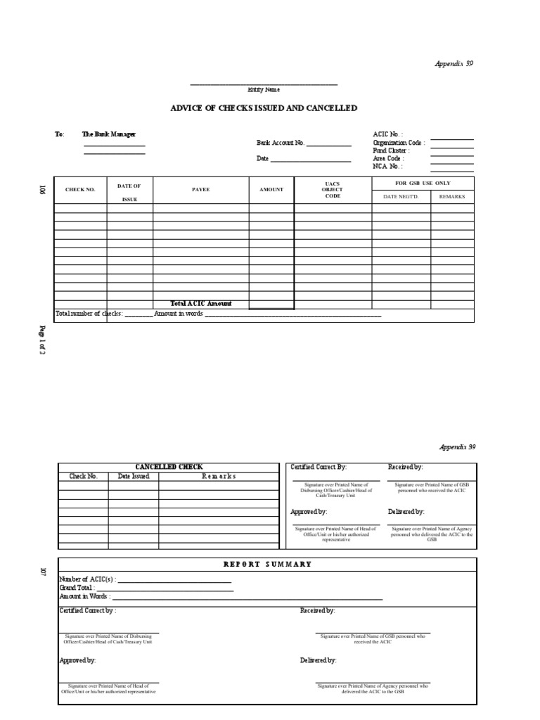 Advice of Checks Issued and Cancelled: Entity Name | Download Free PDF ...