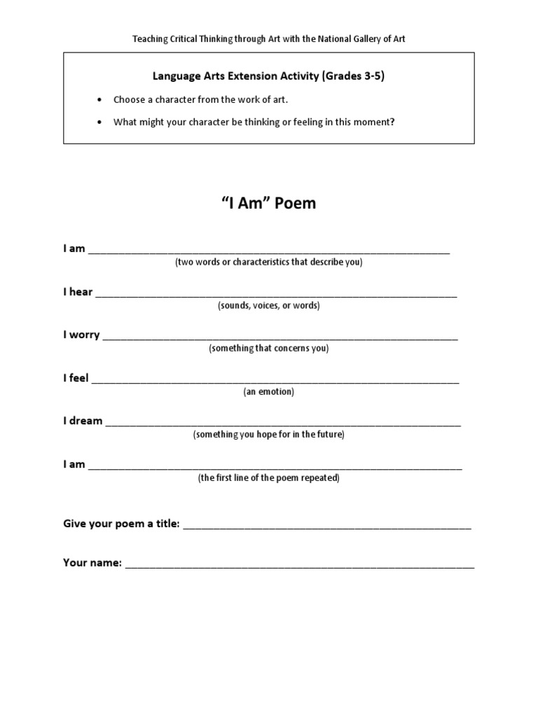 I Am Poem GR 3-5 | PDF | Language Arts & Discipline | Self-Improvement