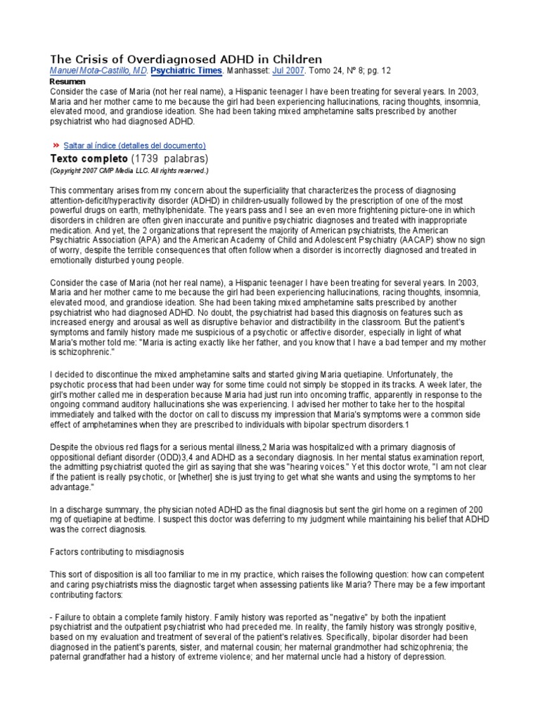 The Crisis of Overdiagnosed ADHD in Children: Manuel Mota-Castillo, MD ...