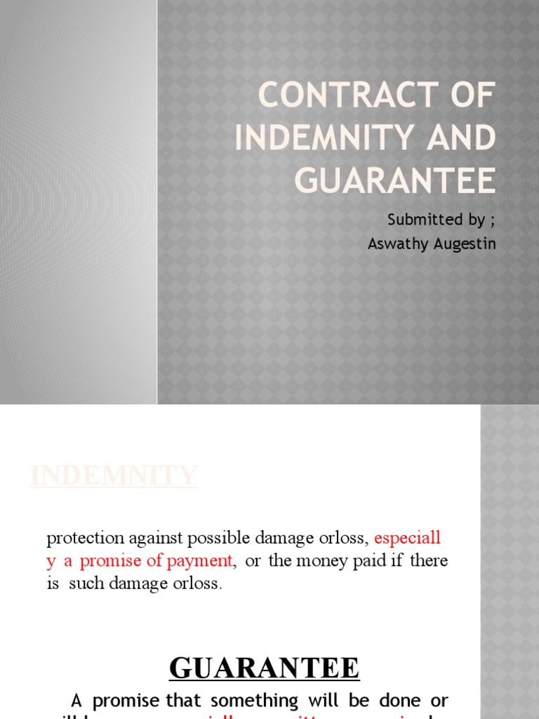 Contract of Indemnity and Guarantee | PDF