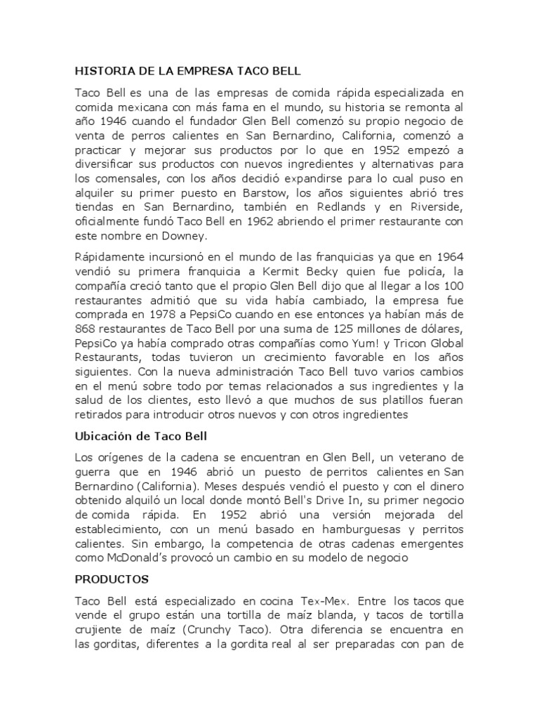 Historia y Fundación de Taco Bell | PDF | Comida de conveniencia ...