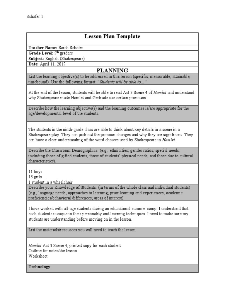 Shakespeare Lesson Plan | PDF | Thou | Cognition