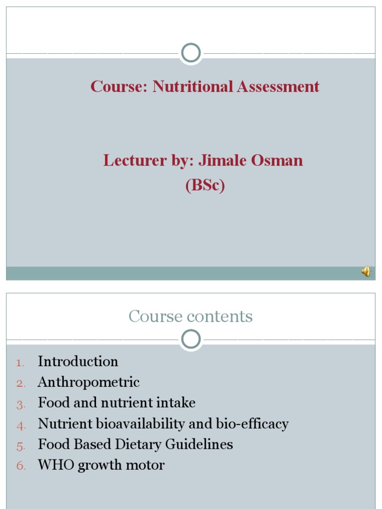 Nutritional Assessment Course Overview | PDF | Malnutrition | Nutrition