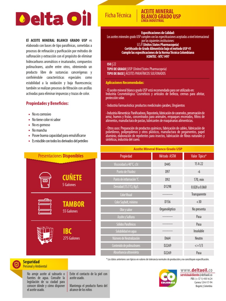 Aceite Mineral Blanco Grado USP | PDF | Petróleo | Lubricante