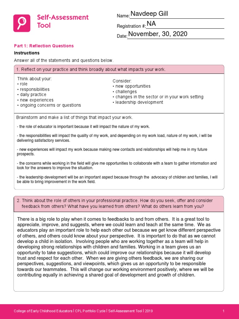 Self-Assessment Tool for Educators | PDF | Leadership | Early Childhood ...