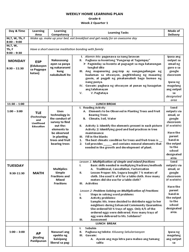 Weekly Home Learning Plan q1 w2 | PDF | Solution | Nature