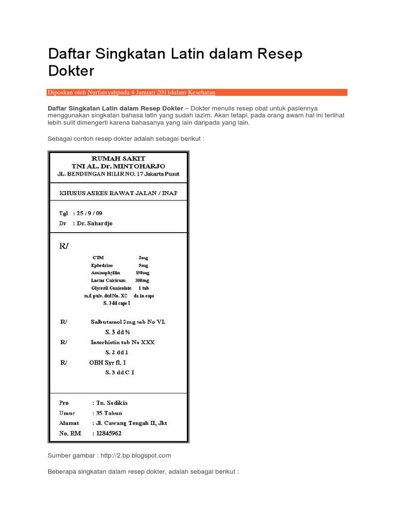 Daftar Singkatan Latin Dalam Resep Dokter | PDF