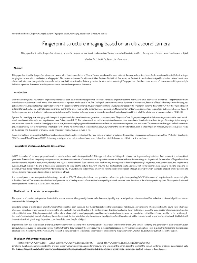 Fingerprint Structure Imaging Based On An Ultrasound Camera | PDF ...