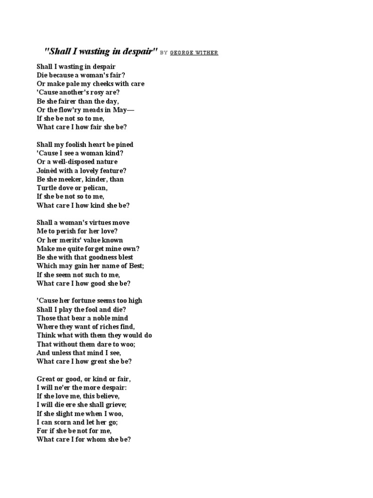 Shall I Wasting in Despair Poem | PDF | Depression (Mood) | Love