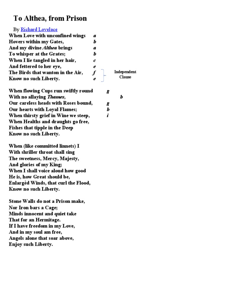 To Althea From Prison | PDF | Poetry | Prison