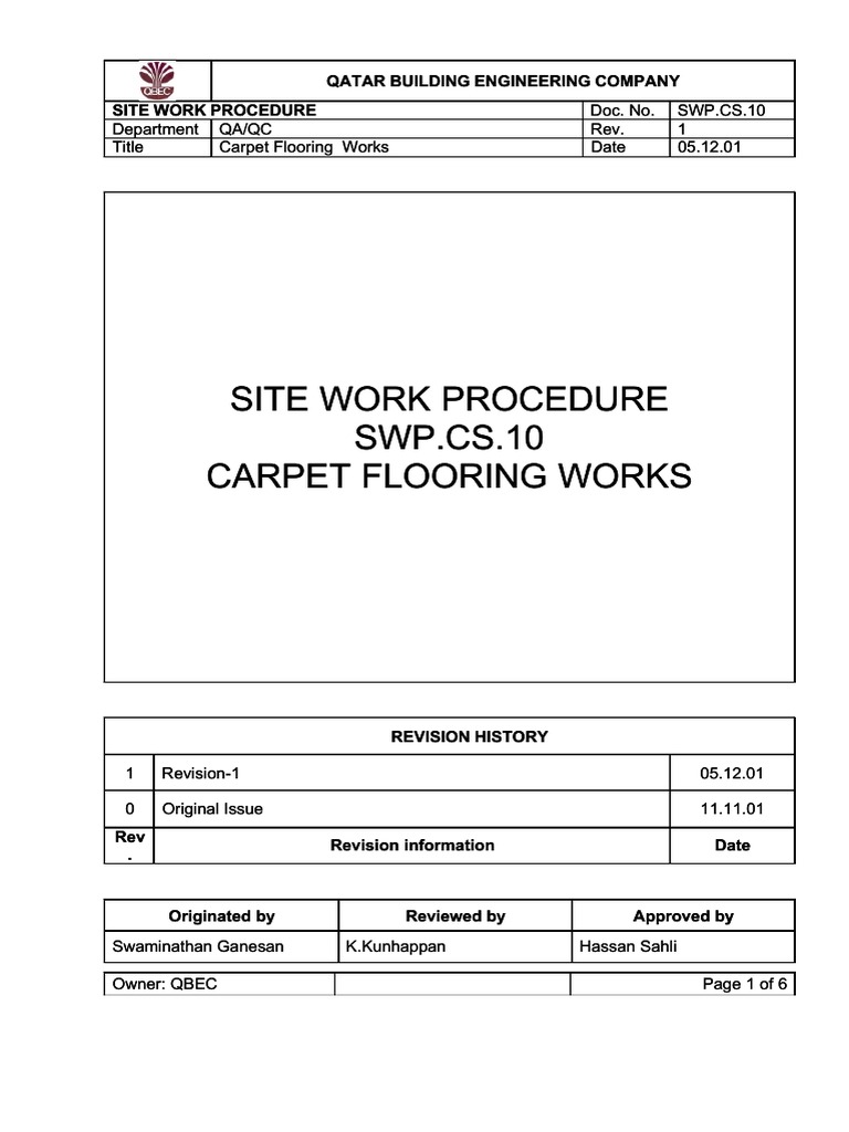 Carpet Floorring-Method Statement | PDF | Carpet | Rugs And Carpets