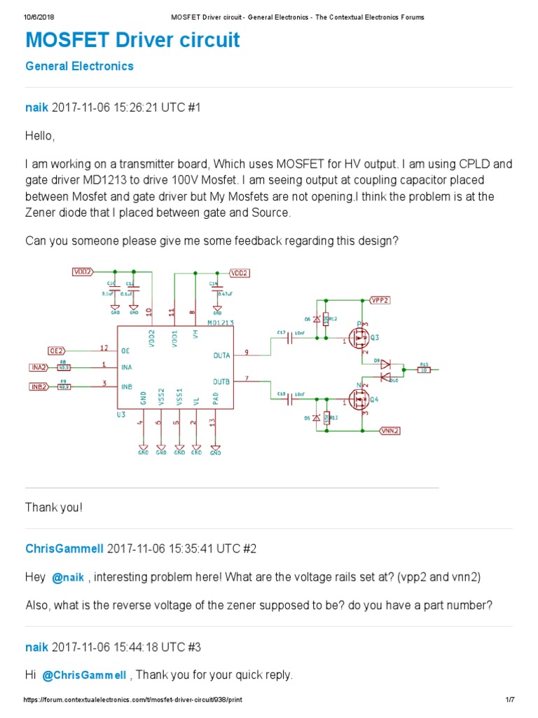 MOSFET Driver Circuit - General Electronics - The Contextual Electronics Forums | PDF | Field ...