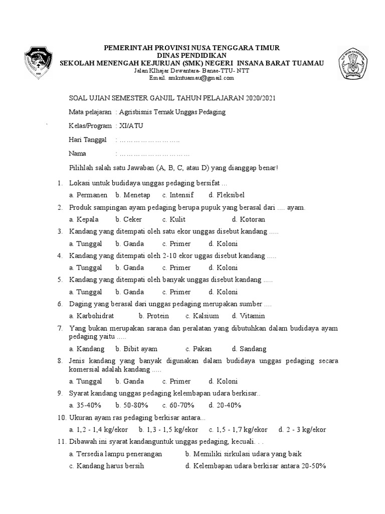 Soal Uas Atu Pedaging Xii | PDF