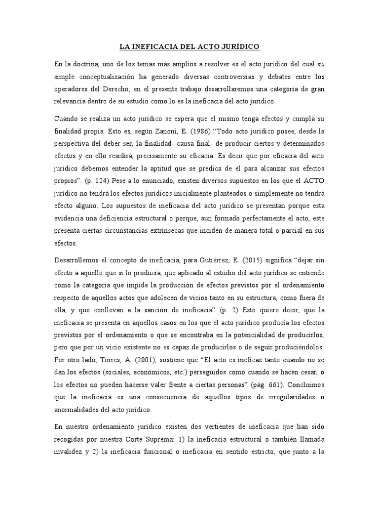 Ineficacia Del Acto Jurídico | PDF | Nulo (ley) | Conceptos legales