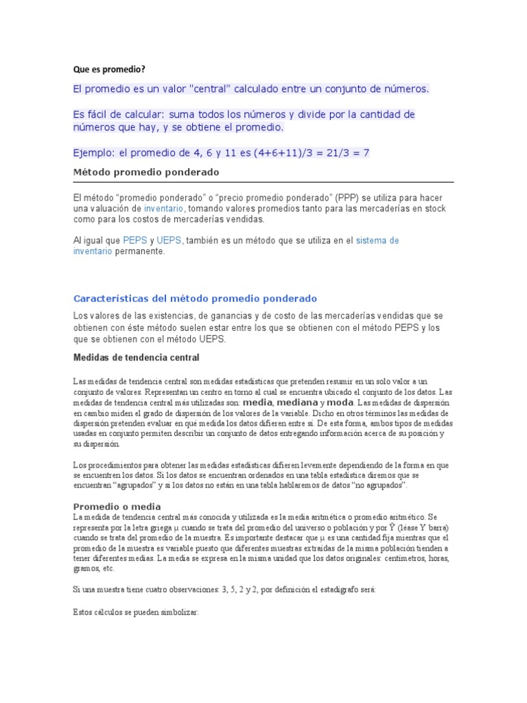 Definición y cálculo del promedio | PDF | Conjunto (Matemáticas ...