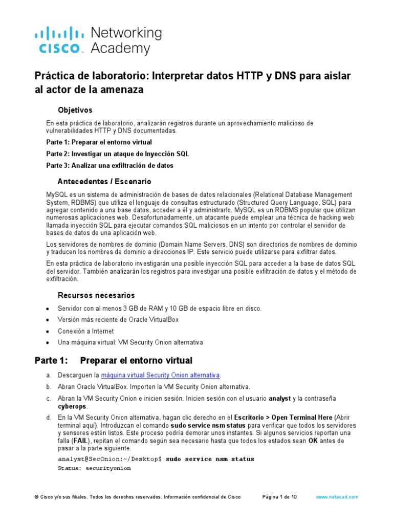 12.4.1.1 Alt Lab - Interpret HTTP and DNS Data To Isolate Threat Actor | PDF | sistema de ...