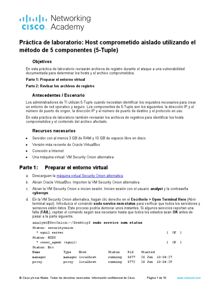 12.4.1.2 Alt Lab - Isolate Compromised Host Using 5-Tuple | PDF | Protocolo de transferencia de ...