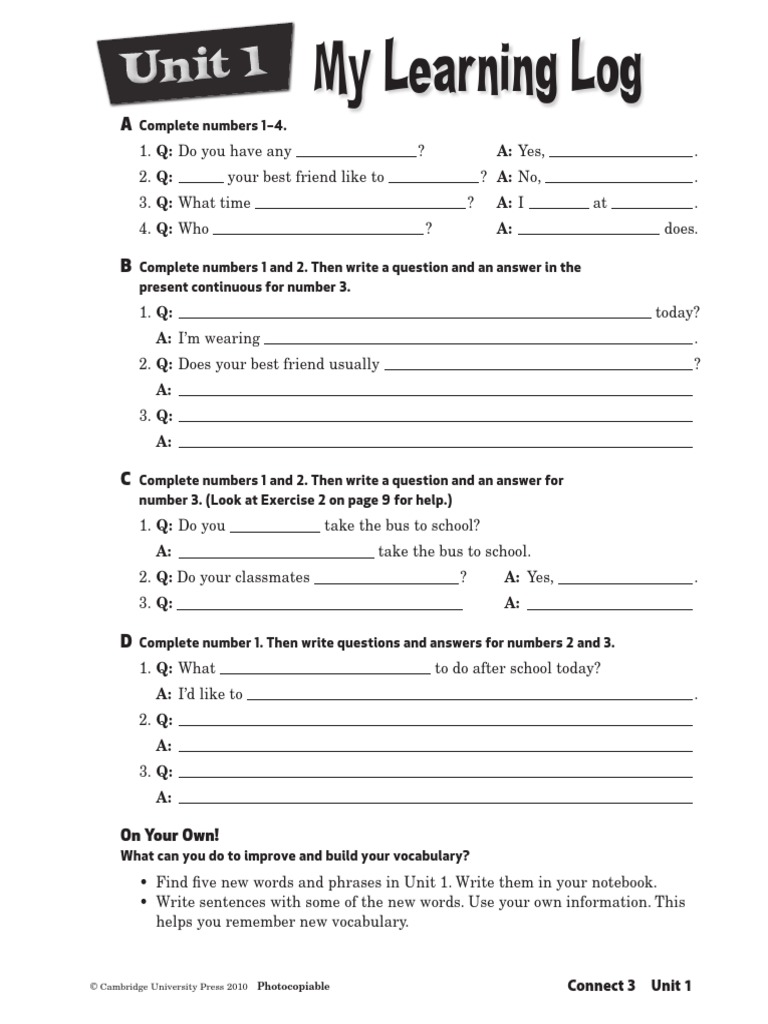 My Learning Log: Unit Unit Unit 1 1 1 | PDF