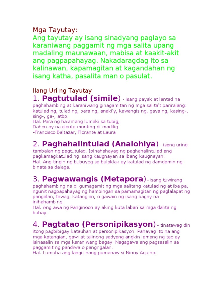 Mga Tayutay | PDF
