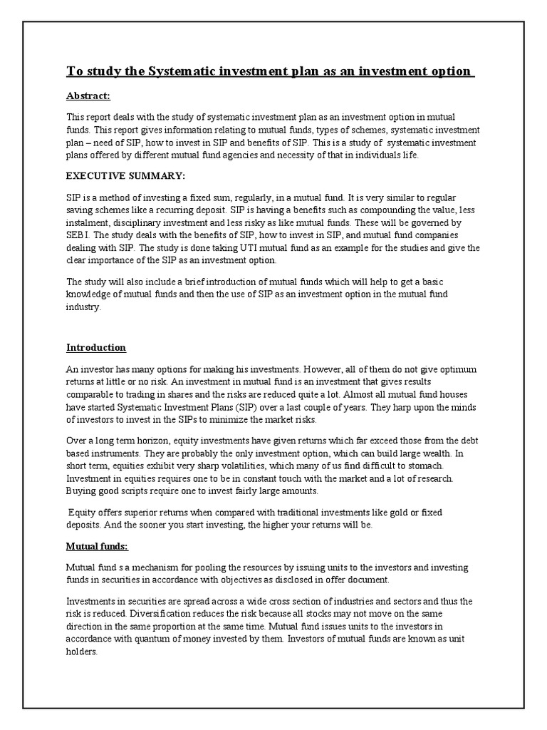 To Study The Systematic Investment Plan As An Investment Option | PDF ...