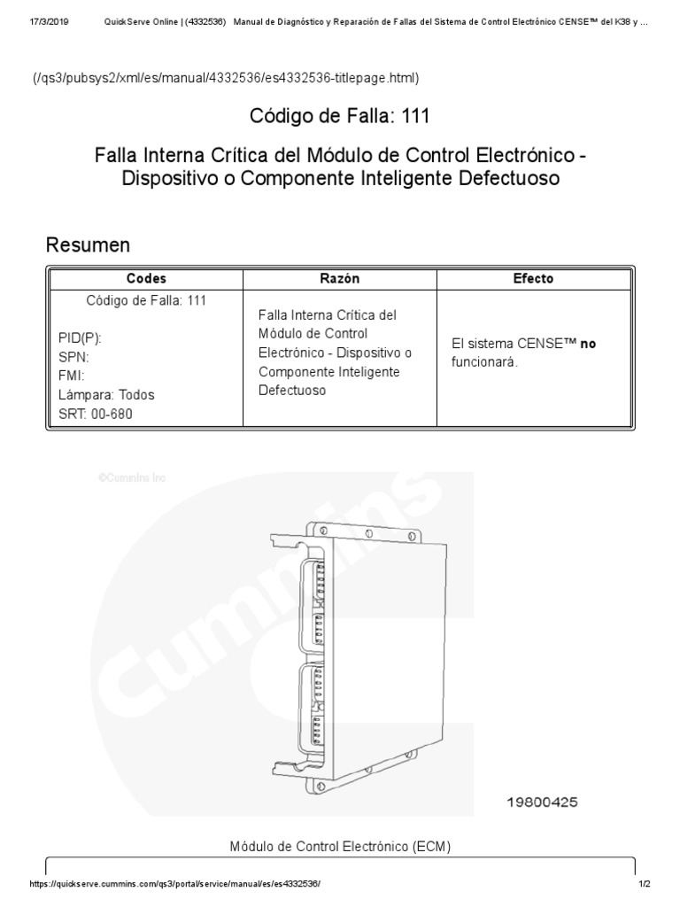 Código de Falla 111 - Falla Interna Crítica Del ECM | PDF