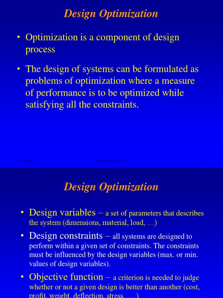 Design Optimization: Ken Youssefi Mechanical Engineering Dept | PDF ...