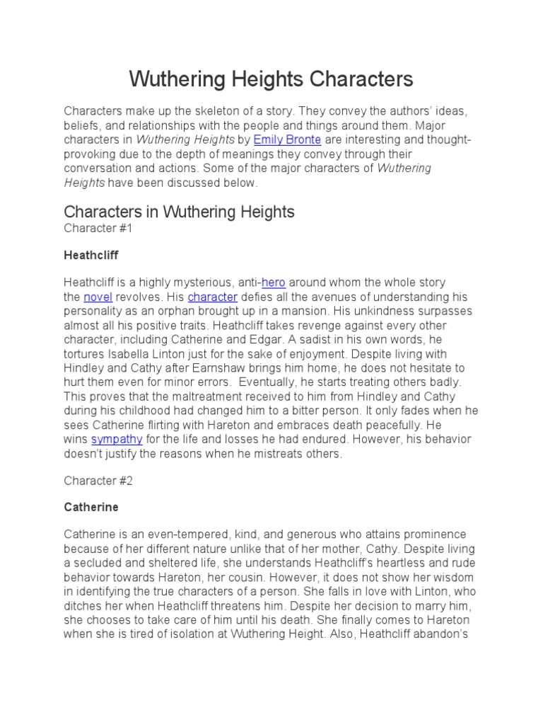 Key Characters in Wuthering Heights | PDF | Heathcliff (Wuthering ...