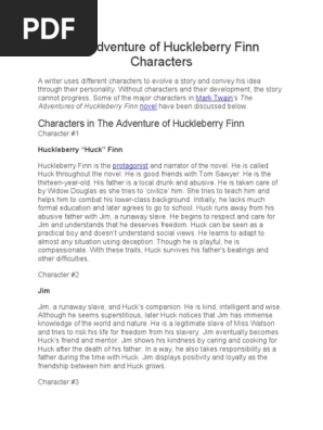 The Adventures Of Huckleberry Finn Characters