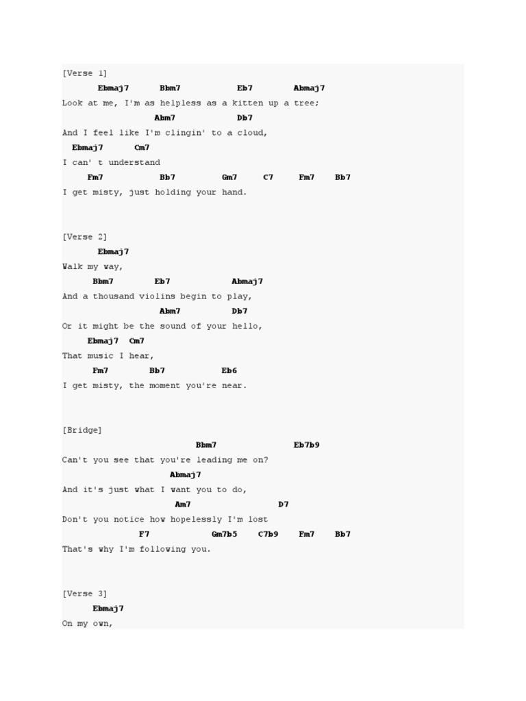 Misty Chords and Lyrics for Guitar | PDF