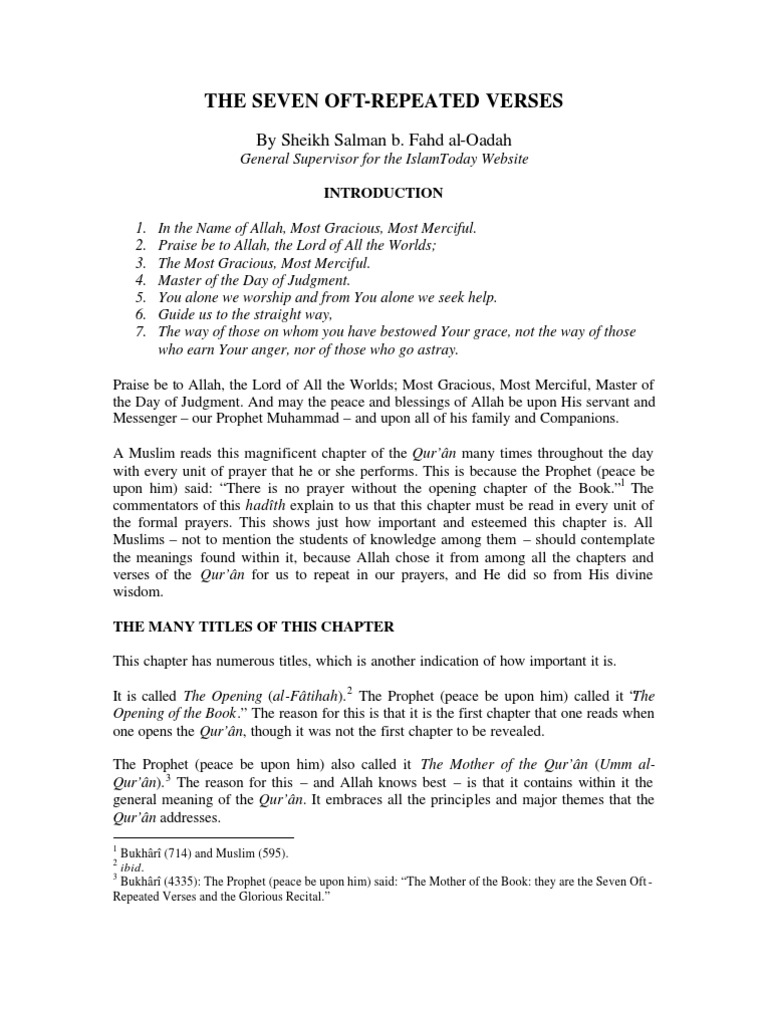 Understanding the Seven Verses of Fâtihah | PDF | Foreign Language ...