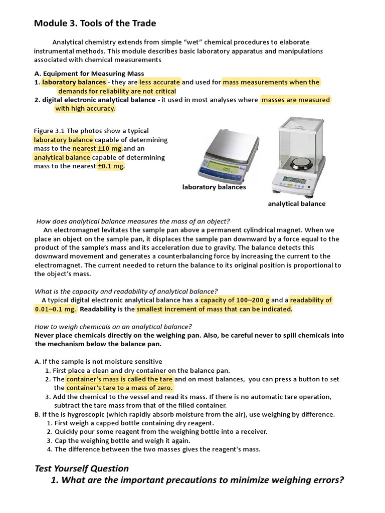 Module 3 Trade of Tools | PDF | Weighing Scale | Chemistry
