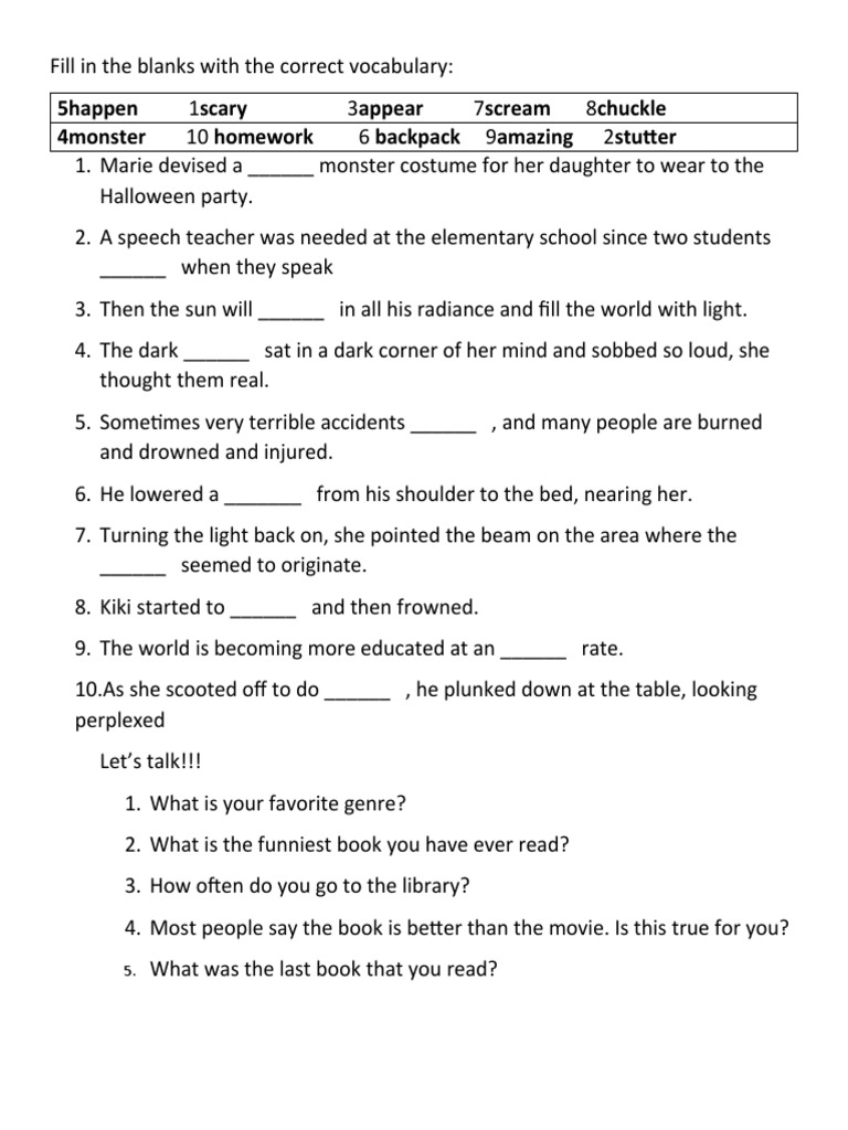 Vocabulary Fill-in-the-Blanks Exercise | PDF