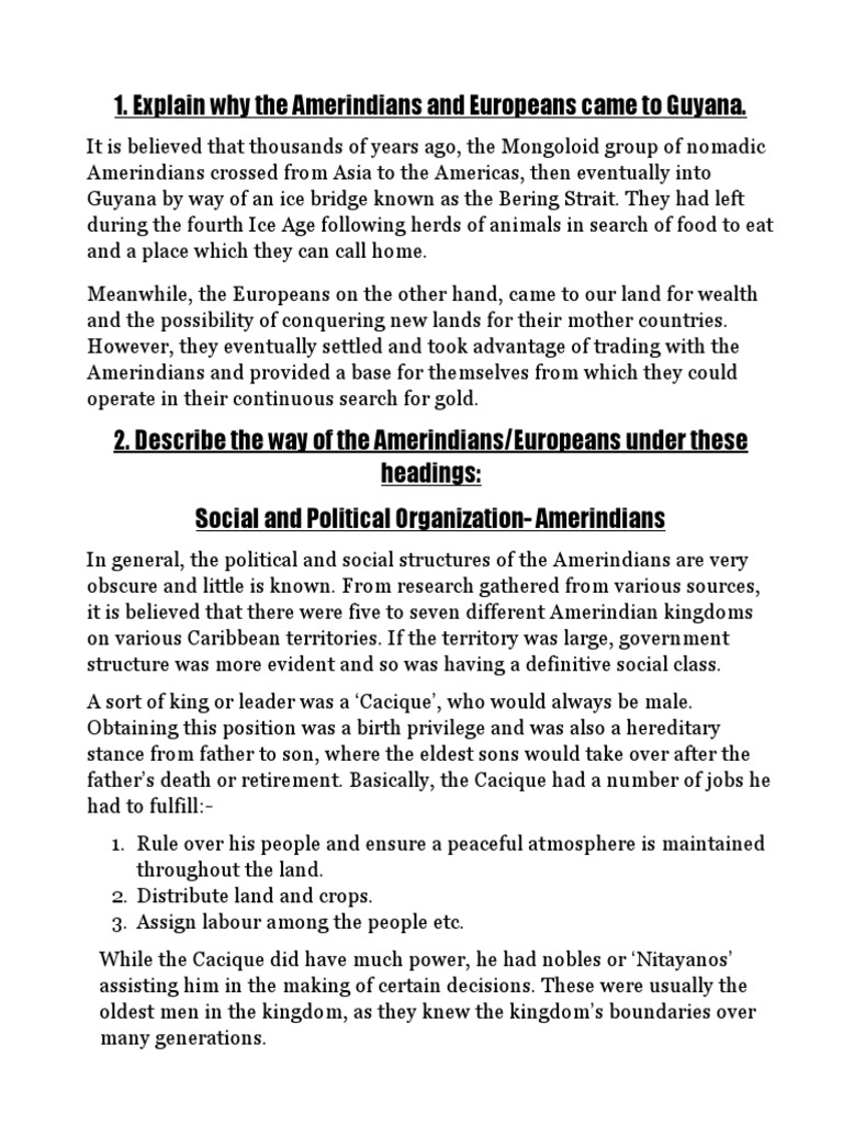 Explain Why The Amerindians and Europeans Came To Guyana | PDF ...