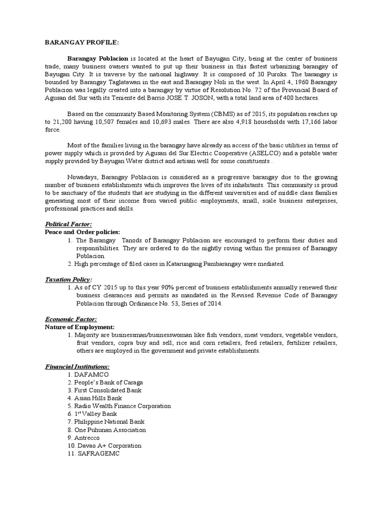 Barangay Profile: Barangay Poblacion Is Located at The Heart of Bayugan ...