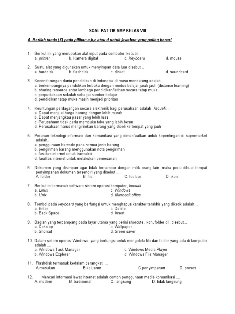 Soal Pat Tik 8 SMP | PDF